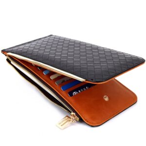 womens walllet multi card case wallet with zipper pocket credit card holder zipper purse cell phone handbag（black)