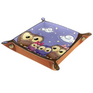 pu leather dice trays folding portable dice rolling tray holder storage box for ice games rpg dnd and table games, owls family