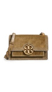 tory burch women's miller suede stitched flap shoulder bag, toasted sesame, tan, brown, one size