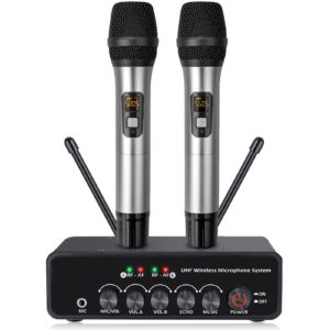 linkfor uhf wireless handheld microphone system, bluetooth 5.0 | 30 adjustable frequencies | optical/coaxial/3.5mm aux & mic input | optical/3.5mm aux output for karaoke, wedding, meeting