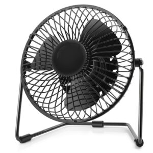 alpiaz 5 inch usb fan, portable small desk fan, mini personal fan with two speed settings, super quiet table fan, metal design, 360° up and down, perfect for home office