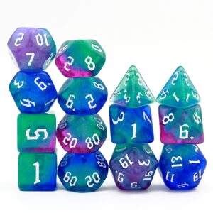 haxtec 14pcs glitter dnd dice set purple blue polyhedral rpg dice for dungeons and dragons gift