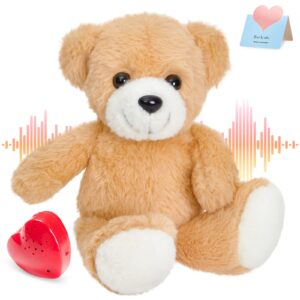 cozyworld 12" heartbeat recordable teddy bear,voice recorder plush toy stuffed animal soft fuzzy doll gifts messages recording playback for kids birthday children's day