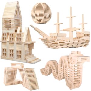 nitoy wooden plank building blocks 200pcs sensory toy for kids, montessori stem playset with natural pine wood creative shapes for educational preschool learning 3d space stacking games for boys girls