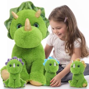 muiteiur triceratops stuffed animal giant dinosaur stuffed animal with 3 little baby dinosaurs green triceratops plush toy gift for kids 24.5 inch