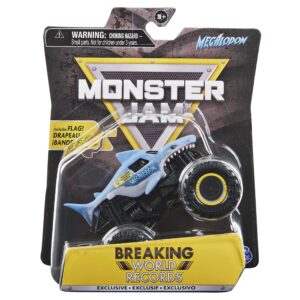 monster jam 2021 target exclusive breaking world records series 1:64 scale diecast monster truck with flag: megalodon