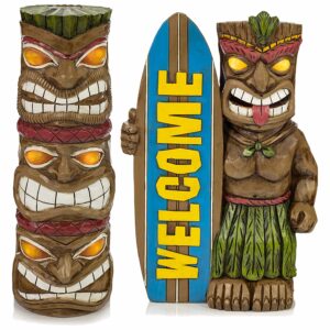 vp home triple tiki totem solar powered led outdoor decor garden light