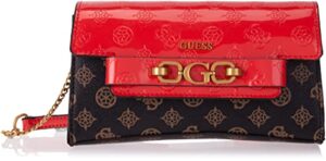 guess zira mini crossbody flap, mocha logo/poppy