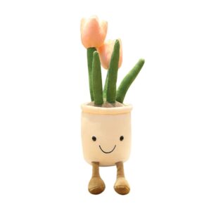 zxmbeddings tulip flower plush cute plant potted stuffed plant toy gifts for kids,13.8" pink