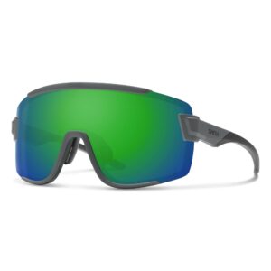 smith wildcat sunglasses with chromapop lens – shield lens performance sports sunglasses for biking, mtb & more – for men & women – matte cement viz + green mirrored lens