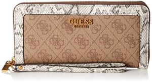 guess womens zadie logo large zip around wallet, latte logo python, one size us