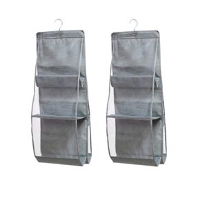 zarsio 6 pockets hanging handbag organizer dust proof storage holder bag for wardrobe closet set of 2 (gray)