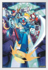 mega man x art video game video gamer classic retro vintage 90s gaming megaman capcom legacy collection megaman 11 mega man x dr wily white wood framed poster 14x20