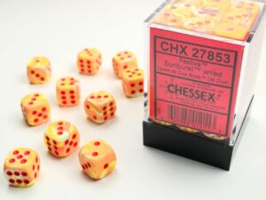 chessex festive series dice set sunburst with red 12mm d6 x36