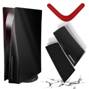 ps5 black plates, ps5 disc version cover plates with red sticker, ps5 side plates hard shockproof abs anti-scratch dustproof blcak cover replacement ps5 shell plates