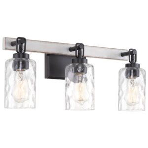 kira home ashland 24" 3-light farmhouse bathroom/vanity light + hammered glass shades, white ash wood style + black finish