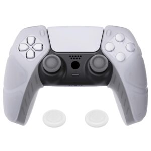 playvital mecha edition clear white ergonomic soft controller silicone case grips for ps5, rubber protector skins with thumbstick caps for ps5 controller - compatible with charging station