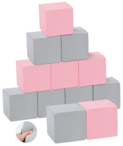 trendbox 12 pcs toddler foam blocks, 5.5inch soft foam cubes blocks with detachable washable cover, soft play blocks for toddlers and kid （light gray & pink）