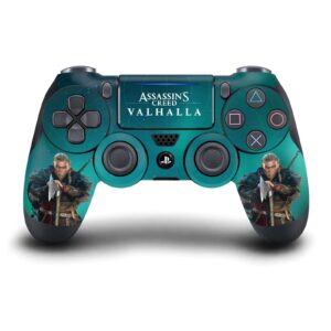 head case designs officially licensed assassin's creed male eivor valhalla key art vinyl sticker gaming skin decal cover compatible with sony playstation 4 ps4 dualshock 4 controller