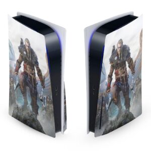 head case designs officially licensed assassin's creed male eivor 2 valhalla key art matte vinyl faceplate sticker gaming skin decal cover compatible with sony playstation 5 ps5 disc edition console