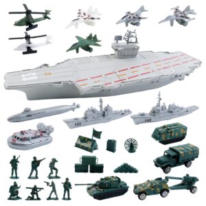 deao aircraft carrier toy with scale model warplanes warships military vehicles battleship helicopter planes trucks tank army men toys for kids boys girls 18 inches