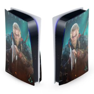 head case designs officially licensed assassin's creed male eivor valhalla key art matte vinyl faceplate sticker gaming skin decal cover compatible with sony playstation 5 ps5 disc edition console