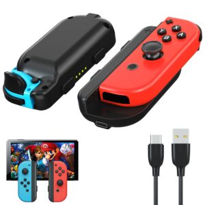 charging grip for nintendo switch, 2 in 1 comfort grips 3.7v 1200mah switch controller charger battery pack w/charger indicator and type c charging cables（2 packs）