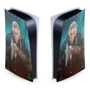 head case designs officially licensed assassin's creed male eivor valhalla key art matte vinyl faceplate sticker gaming skin decal cover compatible with sony playstation 5 ps5 digital edition console