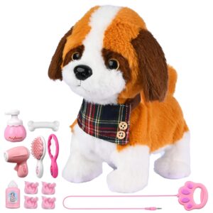 remote control electronic plush puppy toy pet for girls kids interactive toys, walks, barks, shake tail, pretend dress up realistic stuffed animal dog for 3 4 5+ years old best gift(teddy)