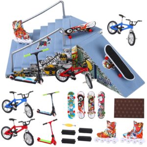 civaner fingerboard skatepark set 24 pcs mini finger toy with finger skateboards ramp, finger bikes, finger scooter, finger skates for skate lovers gift