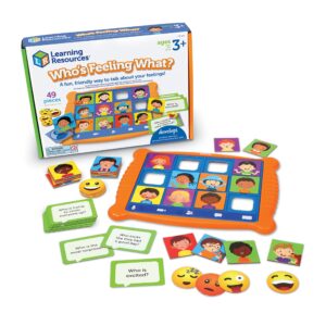 learning resources who's feeling what?,social emotional learning games, communication games for kids, emotion toys, feeling toys for kids, 49 pieces, age 3+