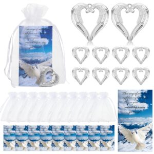 10 sets memorial angel sign coins set memorial metal wing pocket token heart lucky angel charm with peace dove sign poem cards white organza bags present for family friends