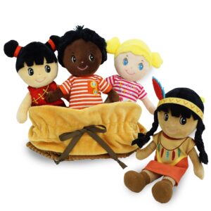 june garden soft baby doll set - multicultural diversity 8.5" plush baby dolls with storage bag - gift for infants and toddlers