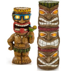 vp home triple tiki totem party time (cocktail tiki) solar powered led outdoor decor garden light