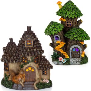 vp home mystic gnome fairy house with color changing solar outdoor light and squirrel cottage solar led decor garden light