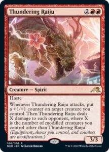 magic: the gathering - thundering raiju (166) - kamigawa: neon dynasty