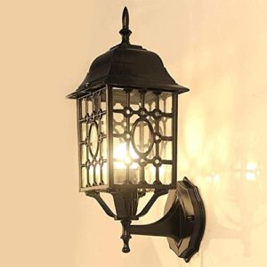 mjssq rustic loft vintage industrial black wall mounted sconce garden clear glass lantern, patio entrance porch wall light fixtures decoration e27 home european retro outdoor square waterproof wall la