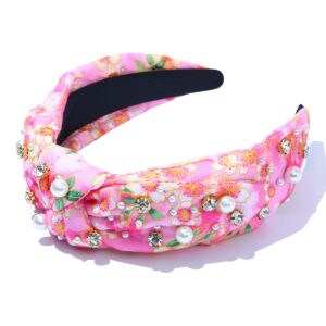 crystal knotted headband holiday romantic vintage pearl prints women knot bow floral embellished hair bands