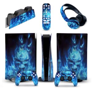 censteel ps5 skin for playstation 5 disc version, sticker for ps5 vinyl decal cover for playstation 5 controller & charging station & headset & media remote - blue grimace