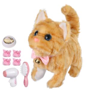 worwoder plush electronic interactive cats that move and meow waliking lifelike interactive toy pet stuffed kitten for girls kids (yellow stripes)