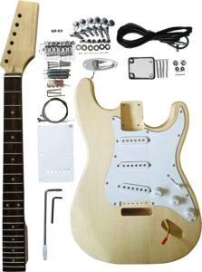 diy electric guitar kits strat style beginner kits 6 string right handed with basswood body maple neck rosewood fingerboard chrome hardware build your own guitar.