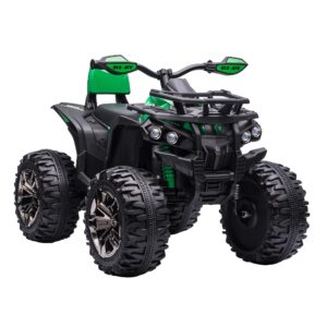 aosom 12v kids 4 wheeler, ride on atv for kids with music, realistic headlights & wide wheels, toddler quad for boys and girls, green