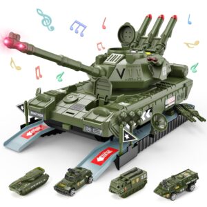 cute stone military vehicles set, tank toy set with realistic light and sound, rotating turret and missile, 4 pack assorted alloy army vehicles, great military toy for kids boys