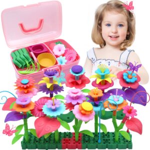 soinsfac flower garden building toys, updated 166pcs educational toys for 3-6 year old toddler toys for girls boys gifts, kids gardening set learning game toys activity stem toys gifts for birthday