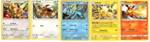 jolteon 23/68 - vaporeon 18/68 - flareon sm186 - hidden fate - eevee- evolution pokemon 5 card lot