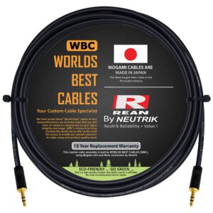 worlds best cables 10 foot - quad balanced connecting cable custom made using mogami 2893 wire and neutrik-rean nys231bg 3.5mm gold mini trs plugs