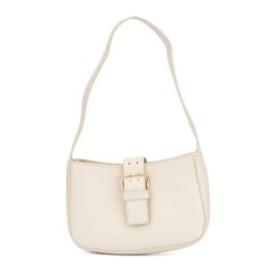 olivia miller women's fashion gabriella off white pu vegan leather shoulder bag w buckle detail n magnetic snap, casual 90's y2k retro purse handbag