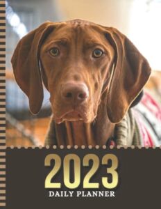 2023 daily planner: 8.5x11 large dated - one page per day diary / with notes section - to do list - hourly time slots - schedule - calendar / new ... gift / red brown vizla - dog art photo