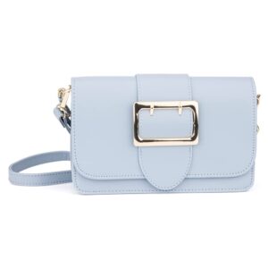 olivia miller women's fashion liam faux pu leather w buckle detail n front flap, blue small crossbody bag w removable strap, evening everyday casual work purse handbag