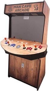 creative arcades full-size commercial grade cabinet arcade machines | stools included | slim woodgrain edition | 32" screen (6296 games (4-player), light pine man cave)